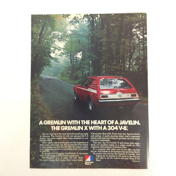 AMC | Art | Vintage Amc Gremlin X Print Ad Garage Wall Art Advertising ...